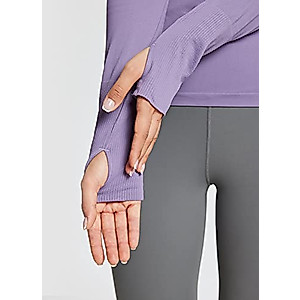 BALEAF Women's Long Sleeve Workout Athletic Seamless Shirts Tight Yoga Running Gym Fitted Tops with Thumb Holes Purple S