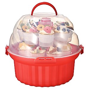 Wehome 3-Tier Cupcake Carrier,Cupcake Holder with Lid and Handle for 24 Cupcakes,Portable Cupcake Holder Cookie Carrier，Cupcake Transport&Storage Container，Christmas Baking Gifts for Bakers