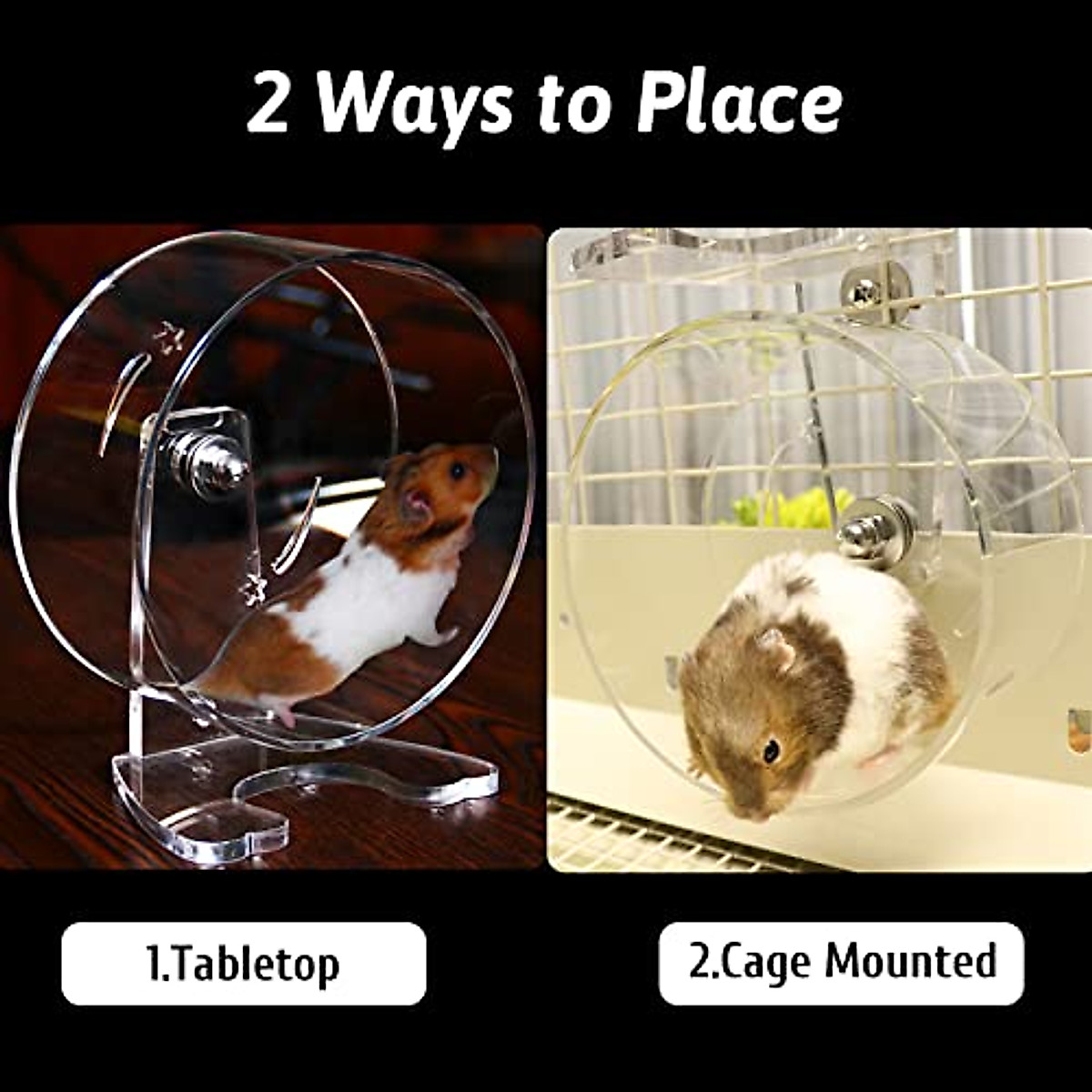 BNOSDM Hamster Wheel Silent Gerbil Exercise Wheel with Stand Quiet Small Animals Spinner Acrylic Transparent Dwarf Hamster Running Toys for Chipmunk Mouse (6.7")