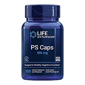 Life Extension PS Caps 100mg - Phosphatidylserine Supplement for Brain health - Healthy Cognitive Function, Memory, Focus, Concentration Support - Non-GMO, Gluten-Free, Vegetarian - 100 Capsules