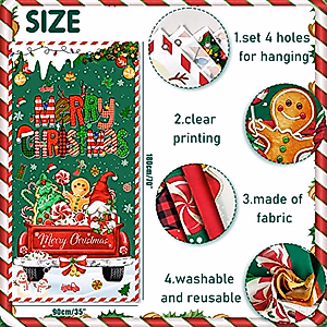 Christmas Red Truck Door Cover Decorations with Gnome Gingerbread Christmas Tree and Peppermint Candy for Front Door Xmas Winter Holiday Party Supplies Backdrop Door Decorations