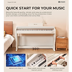 Vangoa Digital Piano 88 Keys Weighted Hammer Action White Home Digital Piano Bundle for Beginner Professional Adult with Wooden Stand, Slide Key Cover, Three Pedals, Power Adapter