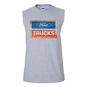 Ford Trucks Old Sign Muscle Shirt Licensed Ford Built Tough Grey Large