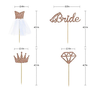 32 Rose Gold Glitter Bride To Be Cupcake Toppers with Diamond,Crown,Bride,3D Tulle Dress Cupcake Toppers for Bridal Shower Supplies, Wedding Engagement, Bachelorette Party Decorations