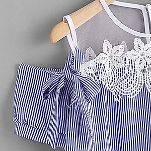 FORUU 2020 Warehouse Product Women Short Sleeve Off Shoulder Lace Striped Blouse Casual Tops T-Shirt Chiffon Summer Best for Mother Girlfriend Wife Daughter Wife Ladies Cute Newest Arrivals Blue