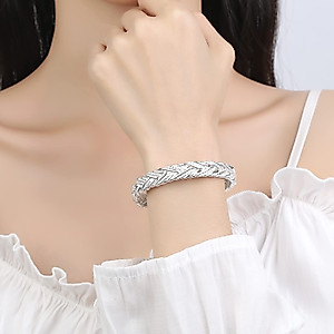 haiiah 99.99% Sterling Silver Bracelet(1.40+oz), Open Cuff Unisex Bracelet,Fashionable and Twisted Style Bangle Bracelets