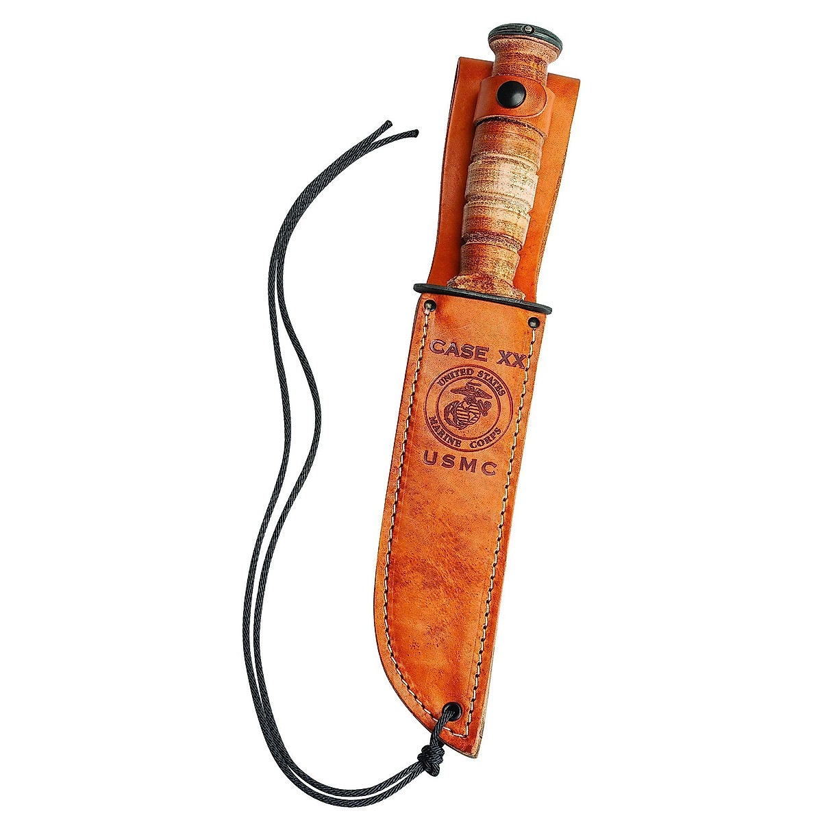 Case Military 00334 USMC Knife with Fixed 1095 Carbon Blade Genuine Leather Sheath Genuine Leather Handle,Brown USMC