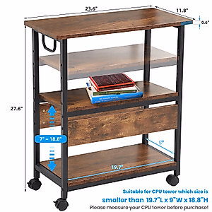 TooCust Computer Tower Stand with Wheels, Adjustable PC Tower Stand Computer Floor Stand CPU Stand, Movable PC Cart Computer Tower Floor Stand PC Stand for Under Desk (Rustic Brown)