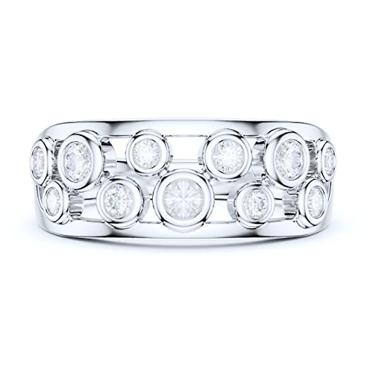 PRSTANI Sterling Silver Fashion Split Shank Bubbles Simulated Round Brilliant Cut Diamond Ring Wedding Band (5.5)