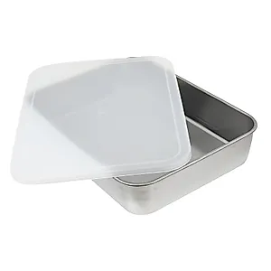 Stainless Steel Baking Pan Cake Pan with Lid BBQ Pan Rectangular Pan Fridge Storage Container Dumpling Storage Box Salad Box Leakproof Metal Food Containers 23X17X5CM