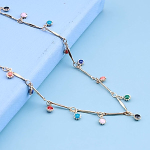 Yheakne Boho Rainbow Crystal Necklace Choker Multiple Cz Crystal Dangle Necklace Colorful Gem Choker Necklace Beach Rainbow Bead Necklace Chain Jewelry for Women and Girls