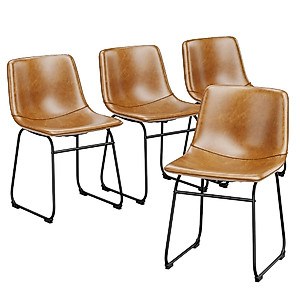 Aowos Dining Chairs Set of 4, 18 Inch Modern Armless Dining Chair with Back, Faux Leather Kitchen Dining Room Chair with Metal Legs for Home, Bistro Coffee Shops (Brown)