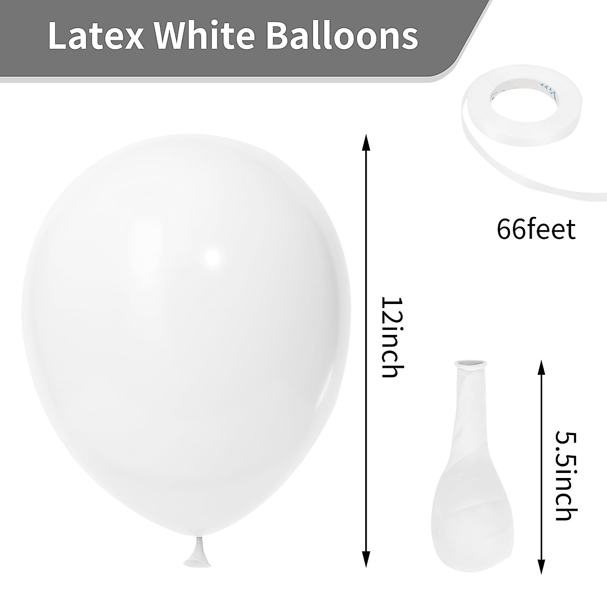 RUBFAC 65pcs White Latex Party Balloons, 12 Inches Helium Party Balloons with Ribbon for Wedding, Birthday, Graduation, Baby Shower, Bridal Shower