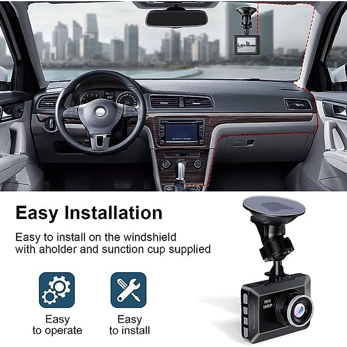 Dash Camera for Car, FHD 1080P, Super Night Vision, Dashcams for Cars w/WDR Loop Recording G-Sensor Parking Monitor Motion Detection Dashboard Camera