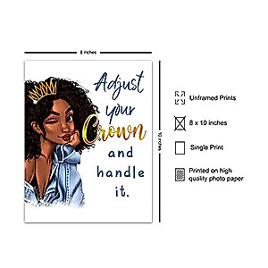 African American Woman Wall Art - Black Queen- Inspirational Quotes Wall Decor - Motivational Posters - Uplifting Encouragement Gifts for Women - Girls Bedroom Living Room Home Office - Afro Girl 8x10