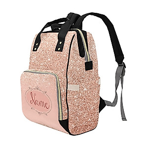 bliblisa Bling Glitter Pink Diaper Bags with Name Custom Personalized Backpack Tote Bag Shoulder Nappy Bag Nursing Baby Bags Girl