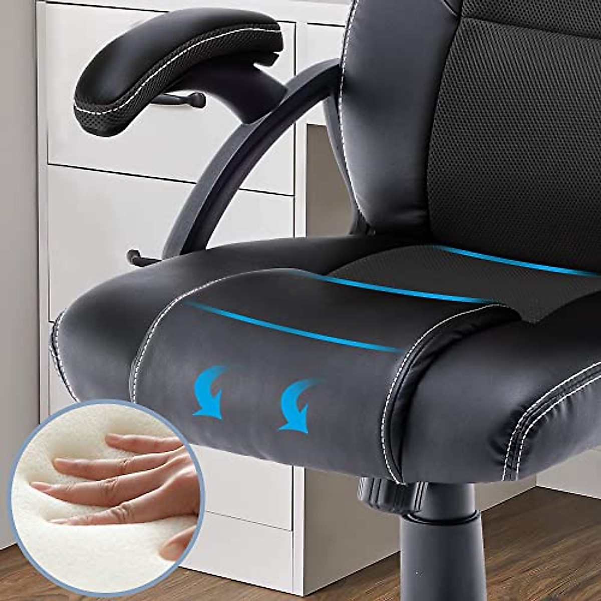 T-THREE.Gaming Chair Office Chair Computer Chair Video Gaming Chair with Lumbar and Back Support, Racing Style PU Leather, Height Adjustable, 360° Swivel with Adults, Women, Men,Teens and Kids Black