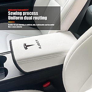 Yonput 1 PC Car Armrest Cover Compatible with Tesla Model 3 Model Y, PU Leather Central Control Armrest Decoration Armrest Box, Automobile Waterproof Armrest Box Mat (White)