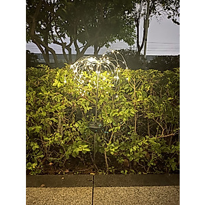 Honche Solar Garden Lights Outdoor Waterproof, LED Firefly Starburst Firework Light for Pathway Patio Lawn Backyard Flowerbed Party Christmas Decorations with 120 LEDs 8 Mode 2 Pack Warm White Round