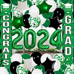 Graduation Decorations 2023 Green Black Graduation Party Supplies 2023 Congrats Grad Porch Sign Green Black 2023 Graduation Balloons Kit 2023 Graduation Party Decorations