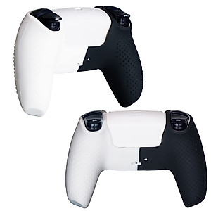 YoRHa Studded Silicone Cover Skin Case for PS5 Controller x 1(Black&White) with Pro Thumb Grips x 8