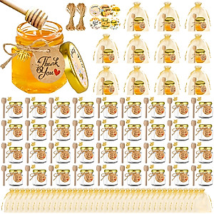 GIVAMEIHF Mini Honey jars-1.5oz,48 pcs Hexagon honey jars with dipper,gold cover,bee pendant,Gold Gift Bags,rope,Thank-You Tags,Glass Honey jars with lids,Baby Shower,Wedding Favors,Party Favors