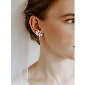 SWEETV Cluster Bridal Wedding Earrings for Brides Bridesmaid, Marquise Cubic Zirconia Rhinestone Stud Earrings for Women, Prom (Silver-Style2)