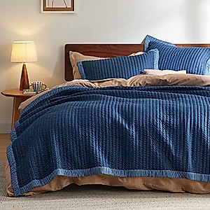 Bedsure Navy Quilt Queen Size Queen Comforter Set, Soft Quilt Bedding Set for All Seasons