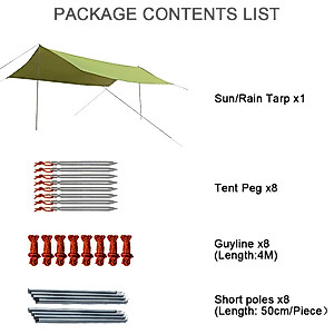 Acenilen 6-8 Person Camping Tent Tarps, UV Protection 50+ Waterproof Tarp with Poles, Beach Sunshade Hammock Rain Fly Sun Shelters Patio Awning Lawn & Garden Canopy, Camping & Hiking Equipment -Green