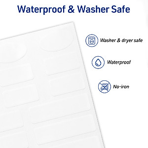 Avery No-Iron Kids Clothing Labels, Washer & Dryer Safe, Writable Fabric Labels, 45 Daycare Labels, 1 Pack (40700), White