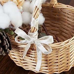 Keypan Ivory White Velvet Ribbon Double-Sided Handmade Glossy Fabric Trim Wooden Spool Thin Ribbons for Christmas Tree Gift Wrapping Crafts Wedding Flower Bouquet 3/8 inch x 5YD 3 Rolls