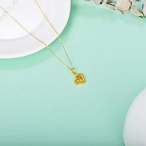 18K Solid Gold Heart Necklace Jewelry for Women, "I Love You Forever" Real Gold Love Heart Pendant Anniversary Jewelry Gifts for Mom, Wife 18"