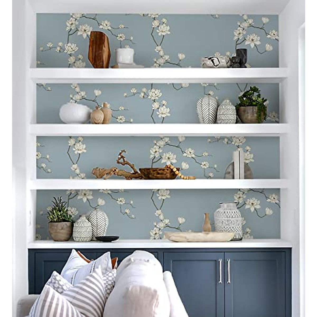 GloryTik 15.5" x 118" Floral Wallpaper Peel and Stick Wallpaper Beige Flowers Contact Paper Self-Adhesive Wallpaper Waterproof Removable Wallpaper Decoration for Cabinets Bedroom Walls