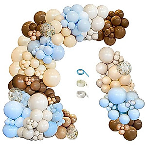 iLaFm 148pcs Brown Coffee Blue Balloons Garland Arch Kit, Boho Tan Teddy Bear We Can Bearly Wait Shower Gender Reveal Birthday Wedding Party Supplies Decorations