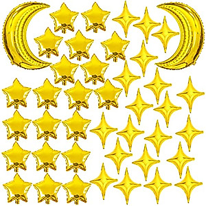 42pcs Gold Star Balloons Gold Moon Foil Balloons Star Balloons Metallic for Eid Mubarak Decorations Graduation, Outerspace, Baby Shower, Birthday, Wedding Anniversary Party Decorations Supplies