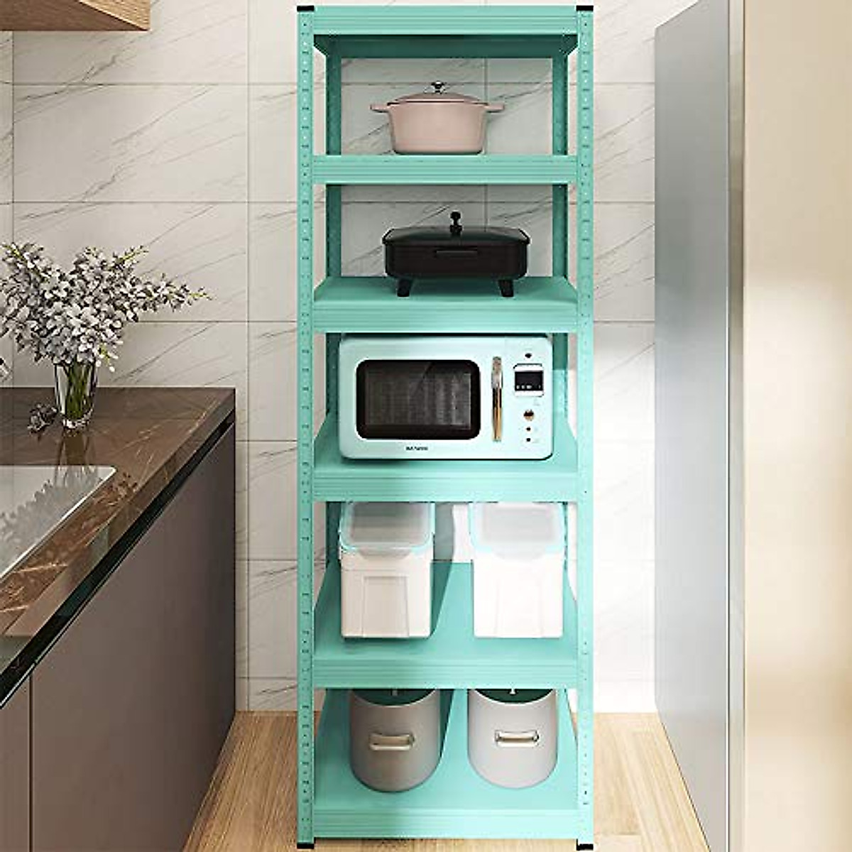 Lomani 5-Tier Heavy Duty Adjustable Garage Shelf, Storage Rack, Steel Organizer Rack-Green