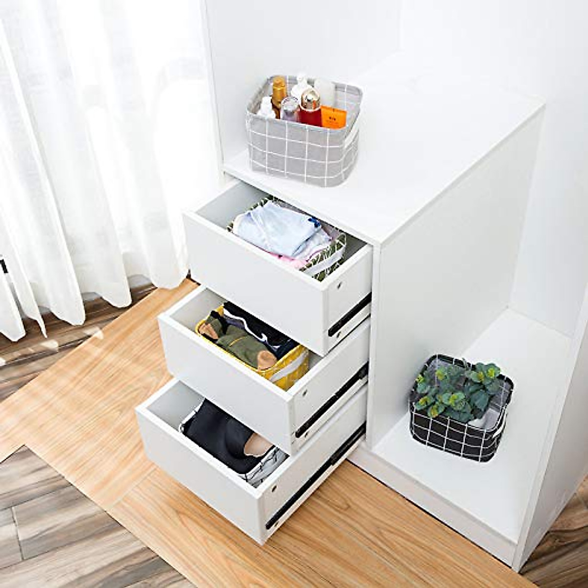 MinoMia 4 Pack Canvas Storage Basket Bins, Home Decor Organizers Bag for Adult Makeup, Baby Toys liners, Books (stripe & check)