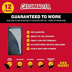 Catchmaster Rat, Snake and Mouse Traps 12Pk, Large Bulk Glue Rat Traps for Home, Pre-Scented Adhesive Plastic Tray for Inside House, Snake, Mice, & Spider Catcher, Pet Safe Pest Control