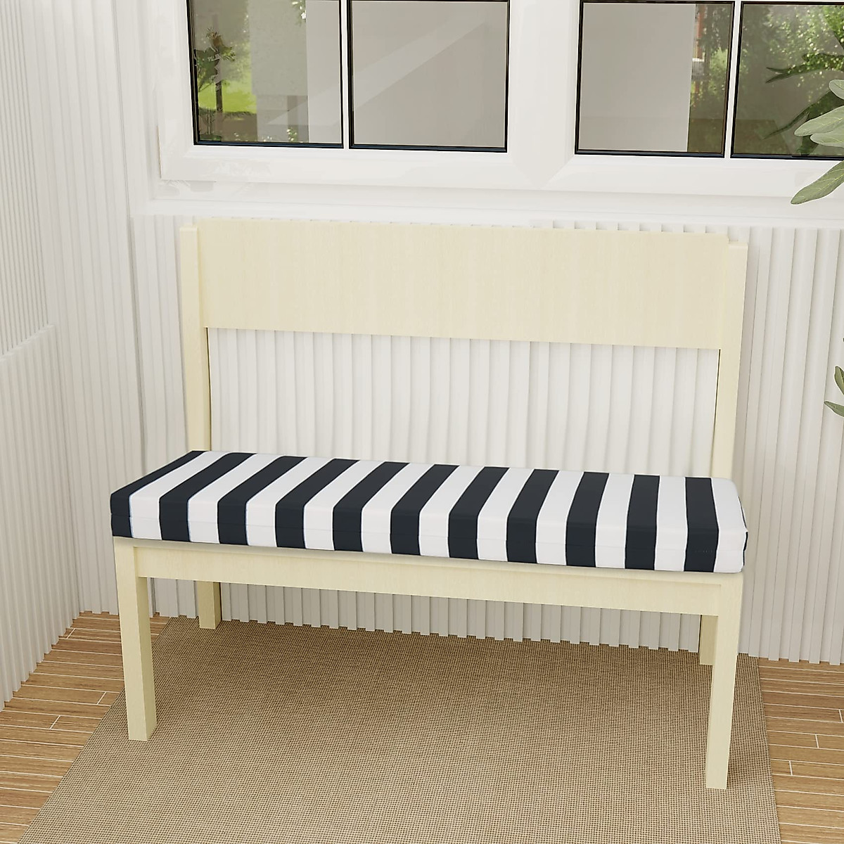 ROFIELTY Bench Cushion 30 inch, Bench Cushion for Indoor/Outdoor use Outdoor Swing Cushions, Waterproof and Durable Resistant Furniture Patio Cushion. (Stripes-Black, 30x14x2.5)