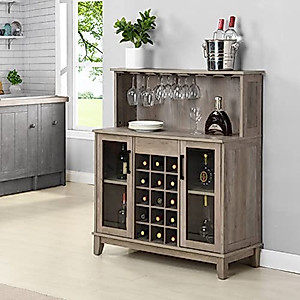 Home Source 44.5" Bar Cabinet with Wine Rack,Coffee Bar Table and Microwave Station Cabinet for Home,Sideboard Buffet Cabinet with Storage for Dining Room,Kitchen,Concrete (Grey wash)