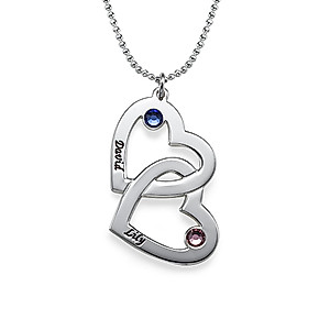 MYKA - Engraved Hearts Necklace Christmas Jewelry Gift for Her Wife Mom Silver 925 (18, Sterling Silver)