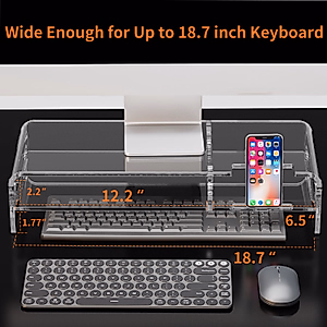 ErgoFocus 20inch Large Acrylic Monitor Stand Riser, 2-Tier Clear Monitor Stand with Built-in Phone Holder, Premium Acrylic Monitor Riser with Keyboard Storage