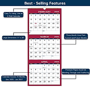 2023-2024 Calendar - 18 Monthly Calendar with Thick Paper, 14.6" x 11.5", Jan. 2023 - Jun. 2024, Twin-Wire Binding + Hanging Hook + Unruled Blocks with Julian Date, Horizontal - Pink