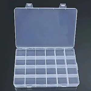 Transparent 24 Compartments Plastic Box Case Jewelry Bead Storage Container Craft Organizer with Divider and Compartments for Earring Rings Necklaces Bracelet Anklet