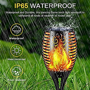 Fuurin LED Solar Torch Lights, 4Pack 96LED Solar Tiki Torches Landscape Decoration, Solar Pathway Lights for Garden Patio Driveway (96LED 4Pack, Warm White)