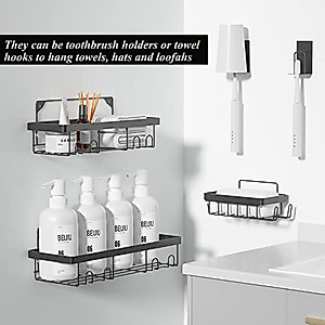 Aonxi Shower Caddy, 5-Pack Adhesive Bathroom Shower Organizer, No Drilling Rustproof Stainless Steel Shower Shelves for Inside Shower Storage with Hooks, Black