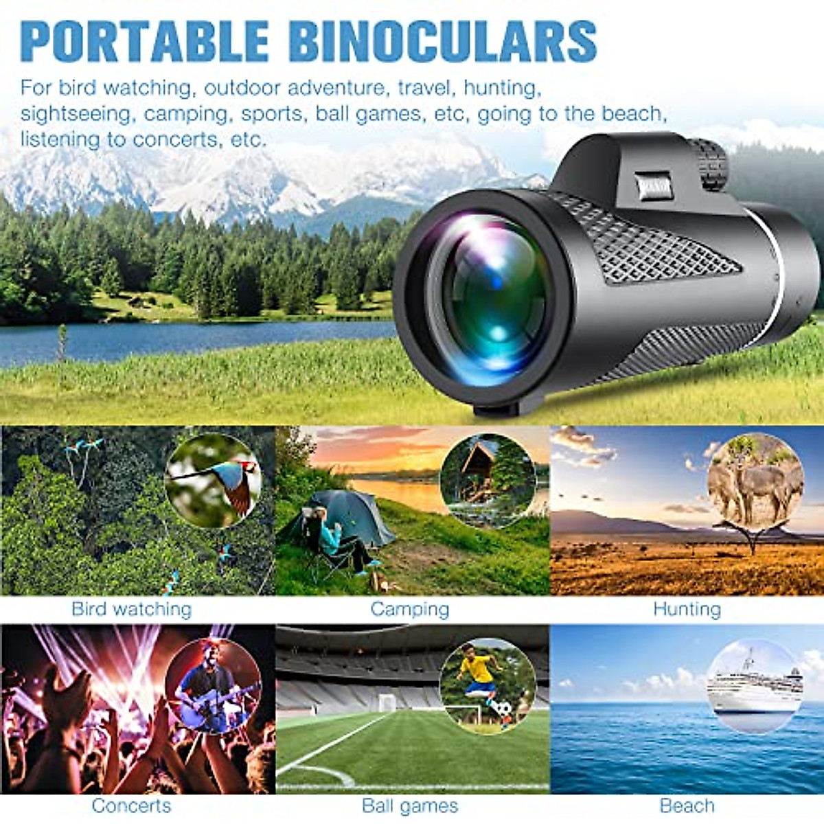 80x100 Monocular Telescope, Night Vision Monocular Telescope for Smartphone with Tripod, High Power Monocular for Adults,HD Monocular for Hiking Hunting Stargazing Bird Watching Travel Camping