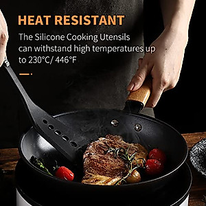 KONOLL Silicone Spatula Set for Nonstick Cookware, Cooking Fork to Stir Mix Mash, Kitchen Utensils Set - 460°F Heat Resistant, 3pcs Green Flexible Kitchen Slotted Spatula, Dishwasher Safe