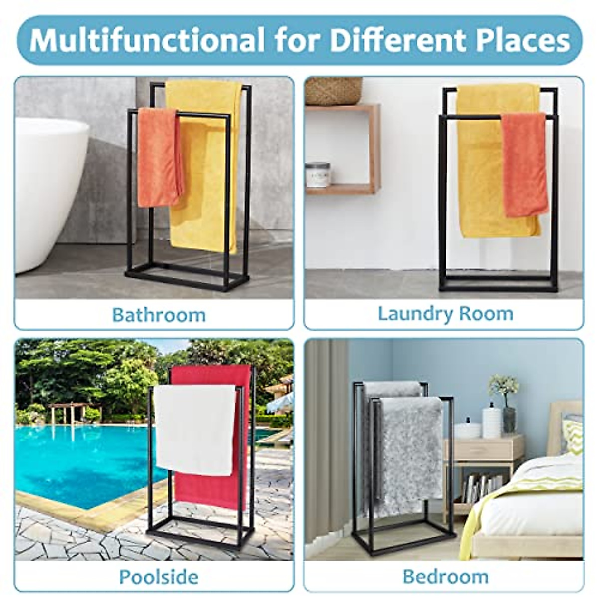 Towel Racks for Bathroom, 2 Tier Free Standing Towel Rack, Stainless Steel Towel Rack Stand for Bath Towel, Blanket Rack, Matt Black, DECLUTTR