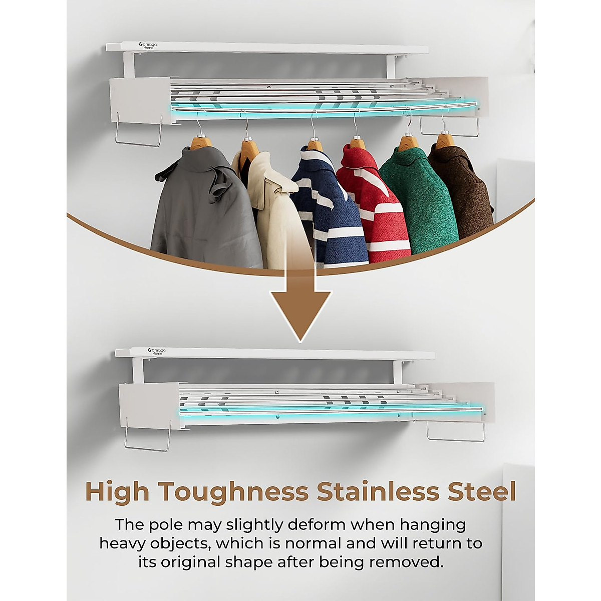 yamagahome Clothes Drying Rack Wall Mounted with Extra Storage Board, Laundry Drying Rack Collapsible with Handle, Collapsible Drying Racks for Laundry for Indoor and Outdoor, 31.5''